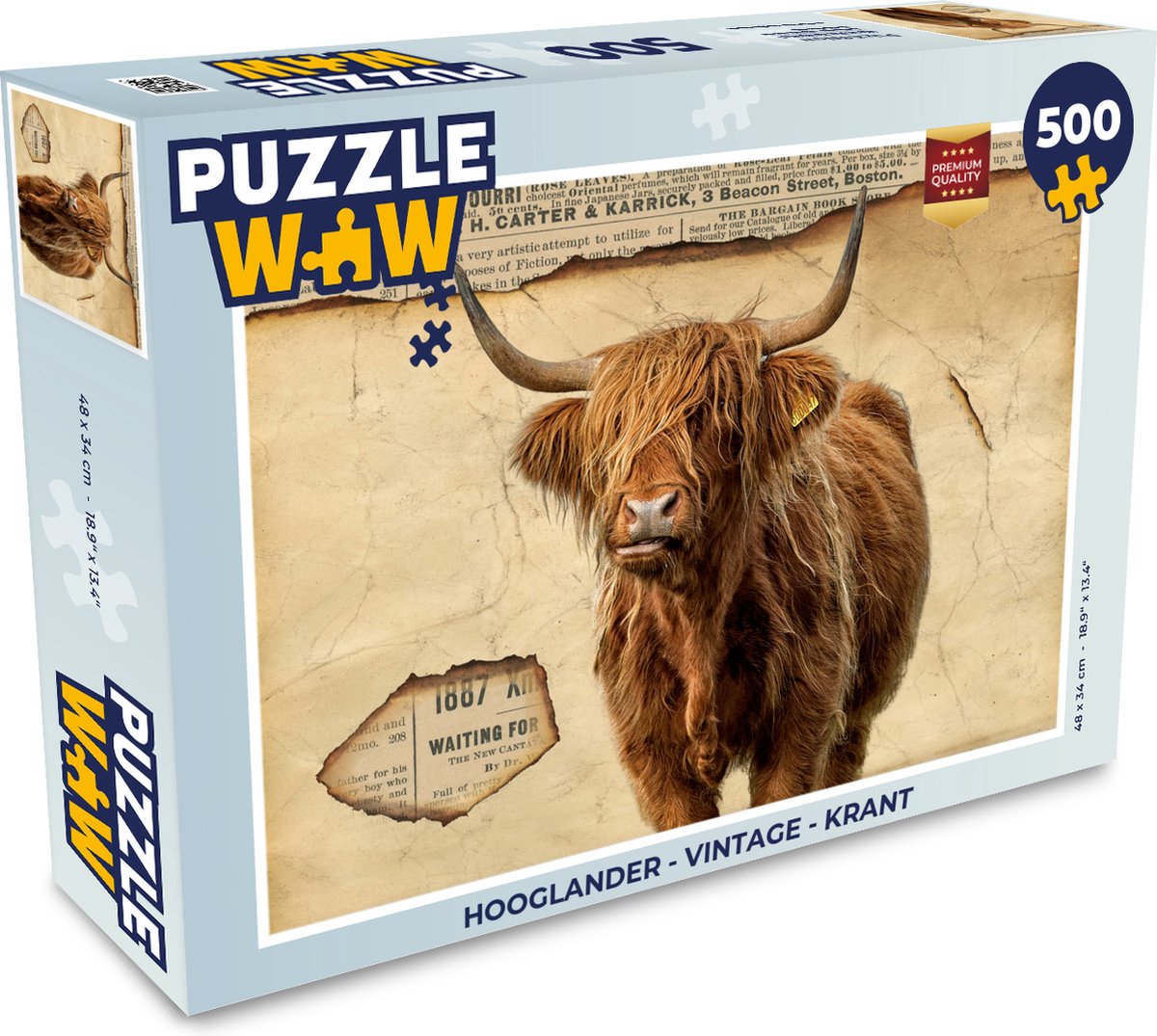 Puzzel Hooglander - Vintage - Krant - Legpuzzel - Puzzel 500 stukjes ...