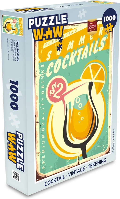 Puzzel Cocktail - Vintage - Tekening - Legpuzzel - Puzzel 1000 stukjes ...