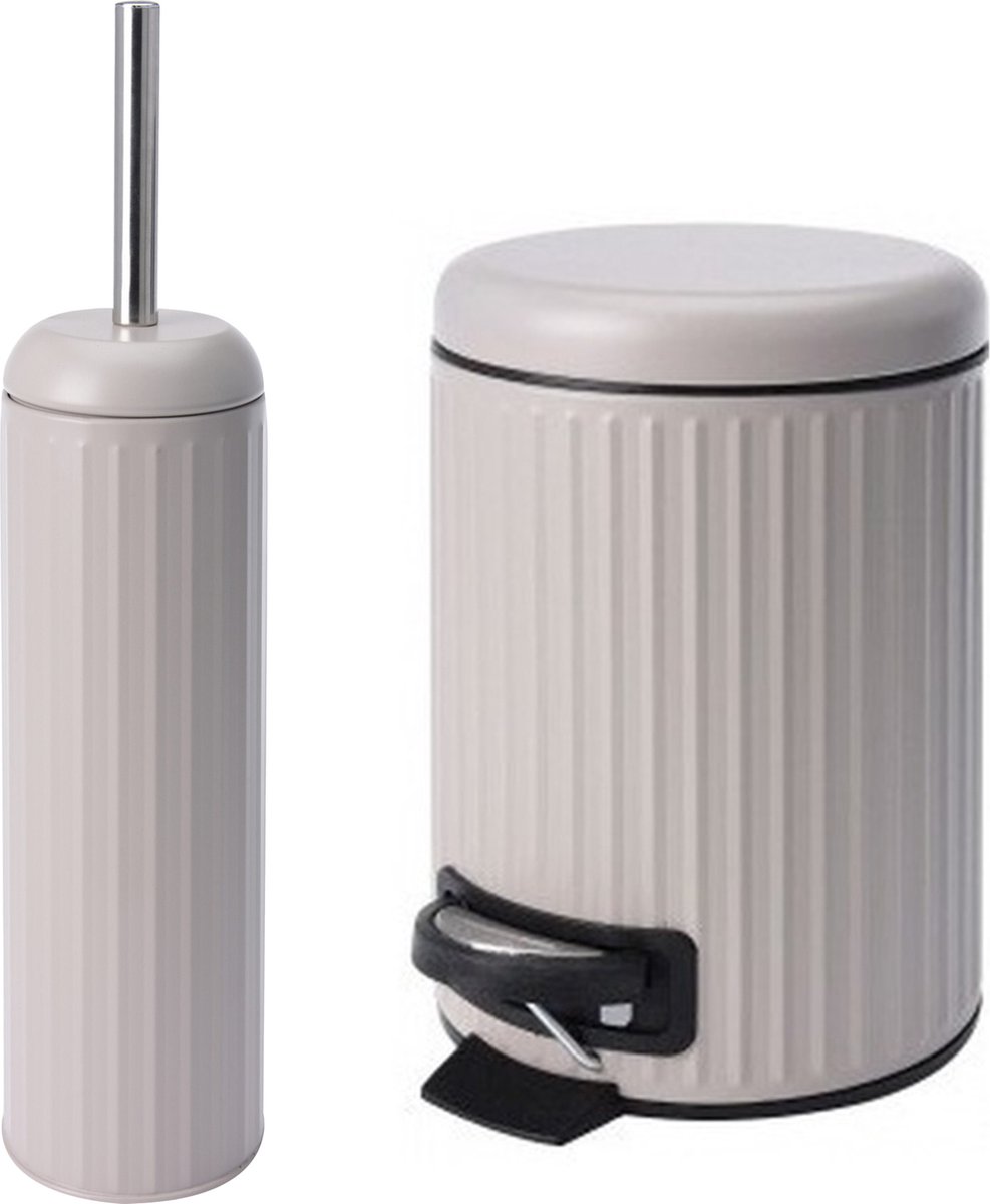 Toilet accessoires set - 1x prullenbak en 1x wc borstelhouder - taupe ...