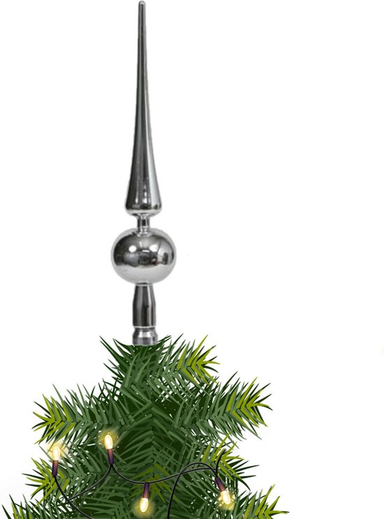 Piek/kerstboom topper - kunststof - zilver - H28 cm - Kerstversiering | bol
