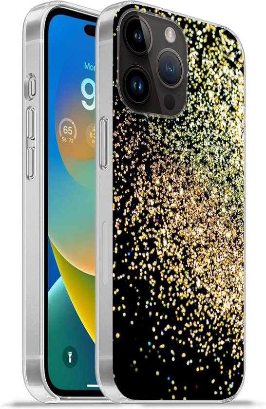 Apple iPhone 14 Pro Max hoesje - Luxe - Glitter - Goud - Design - Zwart ...