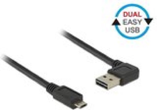 Easy-USB Micro B naar haakse Easy-USB-A kabel - USB2.0 - tot 2A / zwart ...