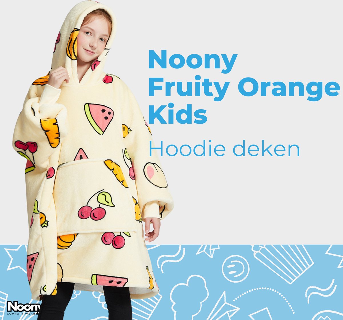 Noony fruity orange hoodie deken kinderen - fleece deken met mouwen ...