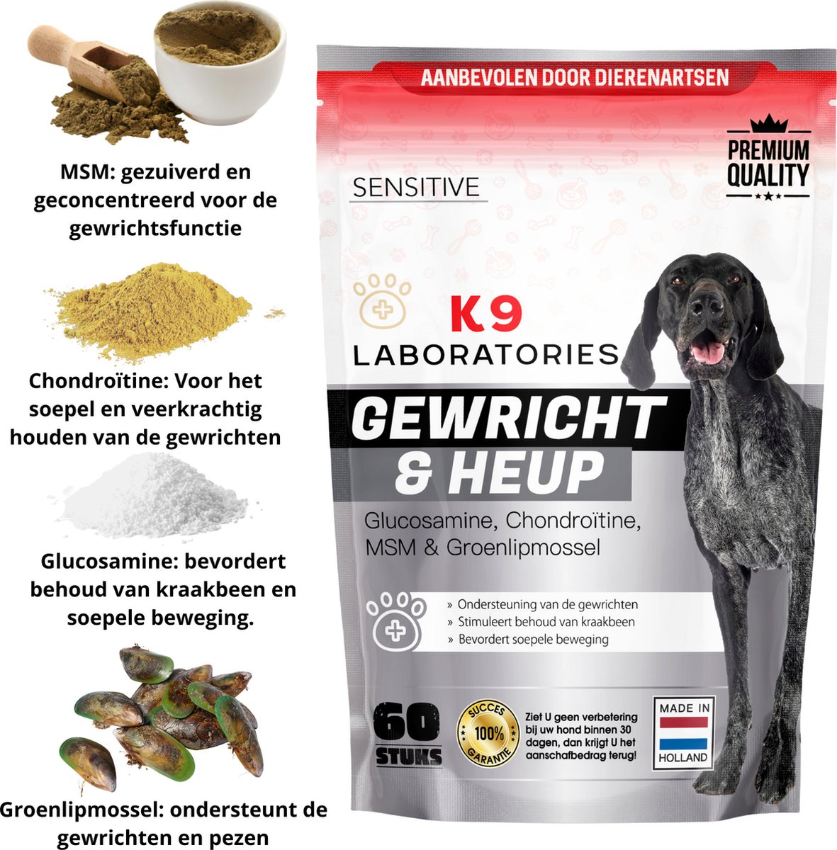 K9 Laboratories Gewricht & heup sensitive - 60 stuks - Voor overgevoelige honden -... | bol