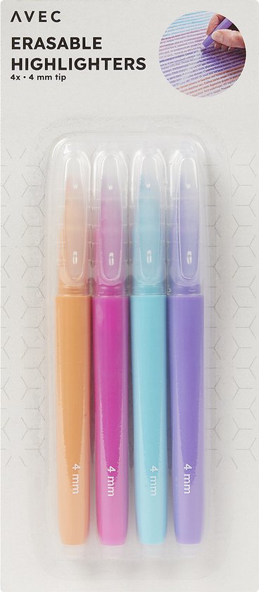 Uitwisbare markeerstiften - Pastel / Multicolor - Kunststof - 4 mm - 4 ...