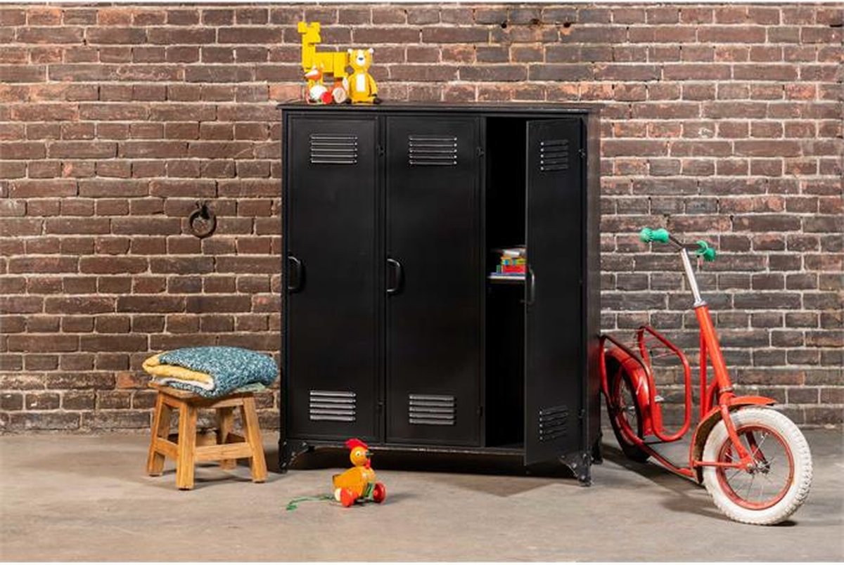 Industriële Lockerkast Bulky 3 Deuren - Zwart - Lockerkast metaal ...