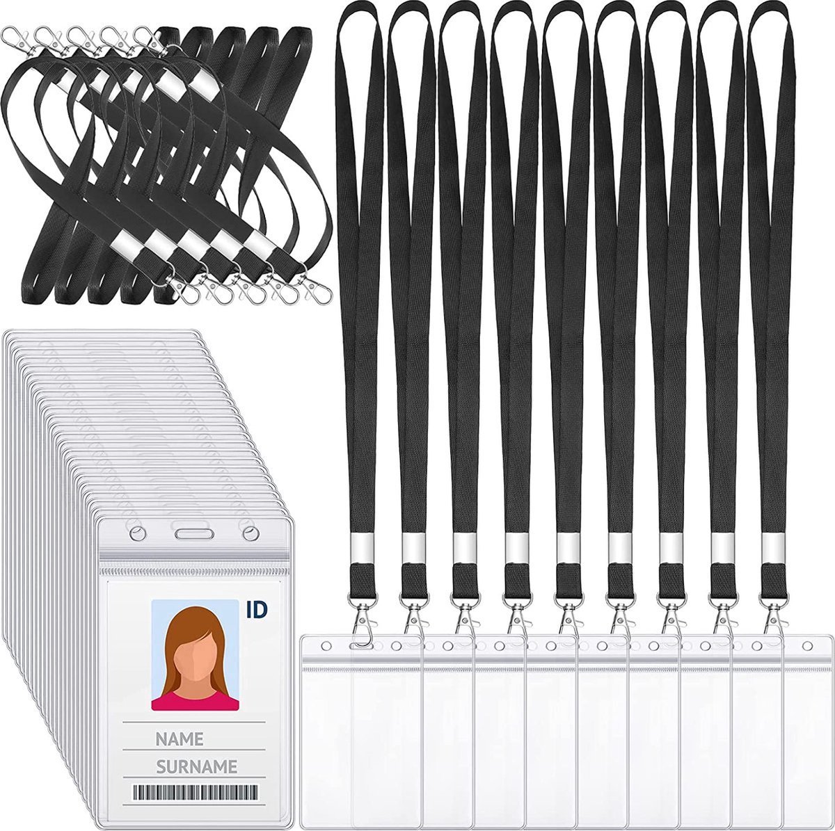 BOTC Keycord met badge pashouder aan koord - 10 stuks - Transparant ...