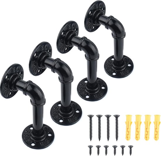 4 stuks ijzeren buizenrek, industriële buizenrek, zwarte buizenrek ...