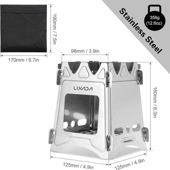 Lixada Campingkooktoestel, houtkachel, mini-houtkachel, opvouwbaar ...