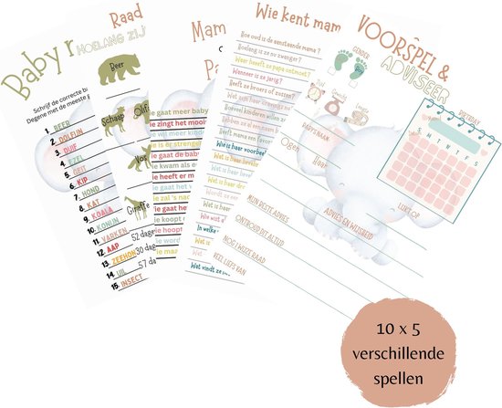Babyshower - Babyshower spellen - Baby - Zwangerschap - Set voor 10 ...