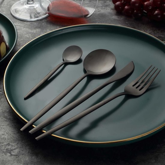 Bestekset, bestekset voor 6 personen, 24-delige bestekset zwart mat ...