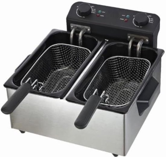 Dubbele frituurpan - Dubbele friteuse - Dubbele frietpan - 3300W - 2 ...
