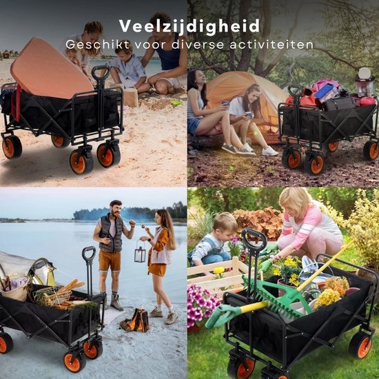 Opvouwbare Bolderkar met Rem - Zwart - 101x56x104 cm - Max. 80 kg - Inklapbaar -... | bol