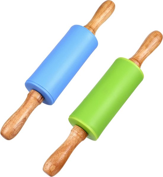 2 stks Siliconen Deegroller non-stick Oppervlak Houten Handvat Deeg ...