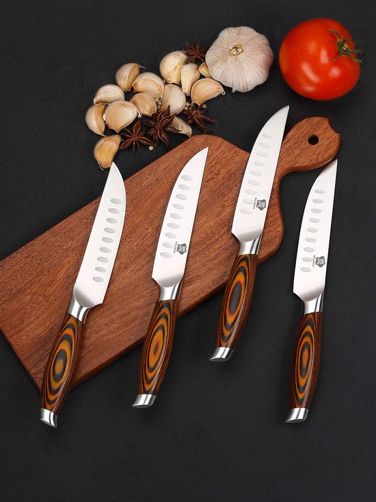4-delige steakmessenset, 12,8 cm, lemmet van Duits staal, ergonomische ...