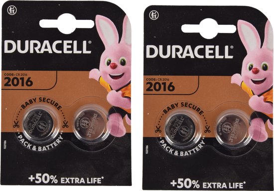 Duracell CR2016 Lithium Batterijen - Set van 4 (2 Stuks x 2 Sets) - 3V Spanning -... | bol