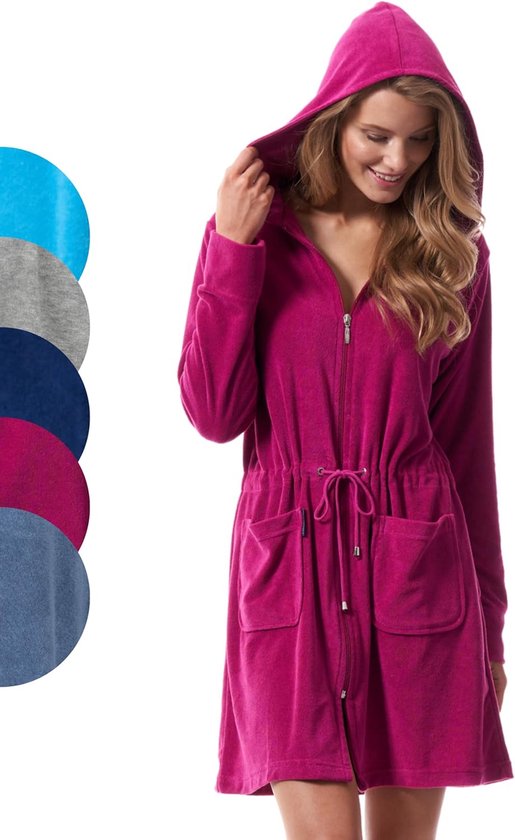 Badjas voor dames; badjas met ritssluiting en capuchon | bol