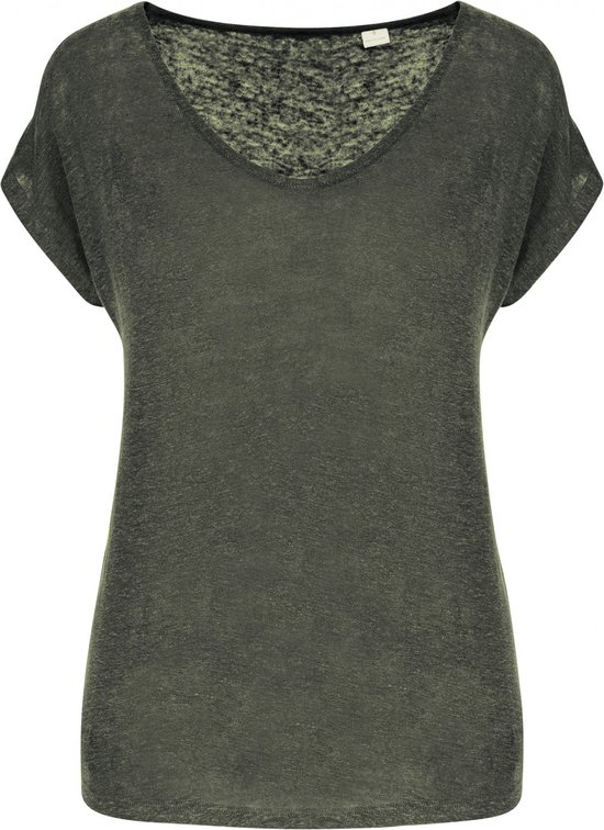 Native Spirit Linnen dames-t-shirt V-hals NS321 - Organic khaki - L | bol