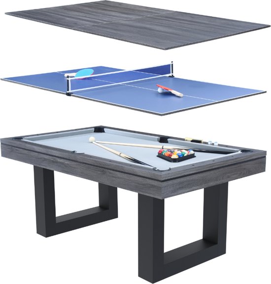 Concept-U - Multi-game tabel 3 in 1 biljart en grijze houten pong ...