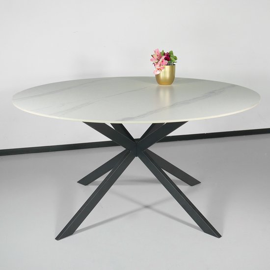Table à manger ronde 150cm Jenna aspect marbre table ronde blanche | bol