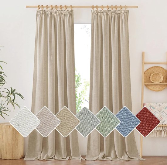 Linnen gordijn met plooiband woonkamer set van 2 gordijnen linnen H 245 ...