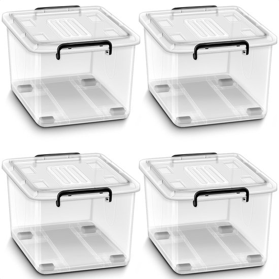 Opbergbox 62L - Set van 4 Opbergboxen - Opbergdoos met Deksel - Plastic ...