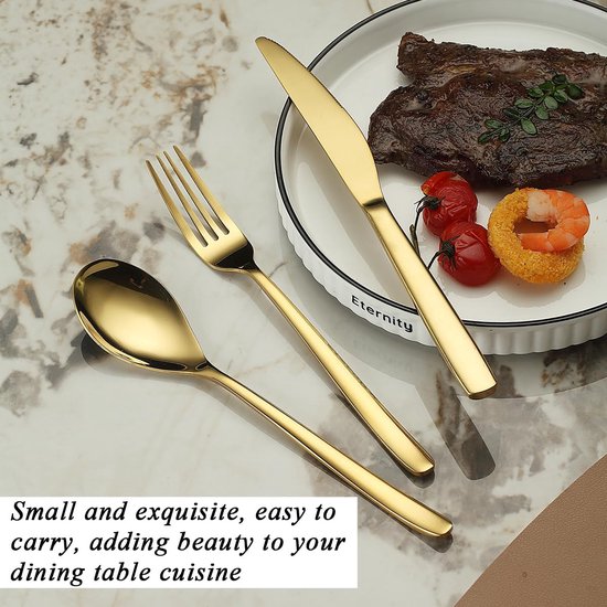 Gouden bestekset 60 stuks voor 12 personen, gouden titanium plating ...