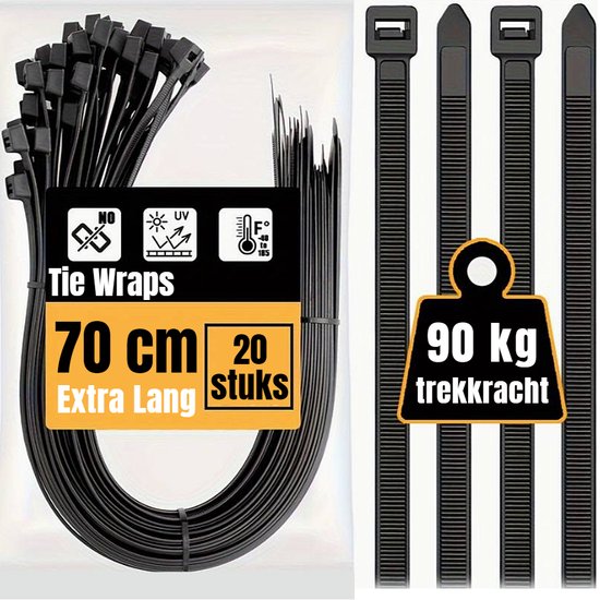 Allernieuwste.nl® 20 STUKS 70 CM Kabelbinders Tie Wraps Tyraps Tie Ribs ...