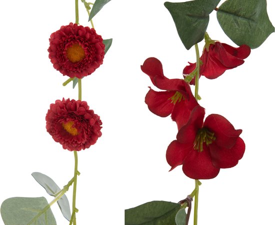 J-Line Slinger Bloemen + Blaadjes - kunststof - rood/groen - 2 stuks | bol