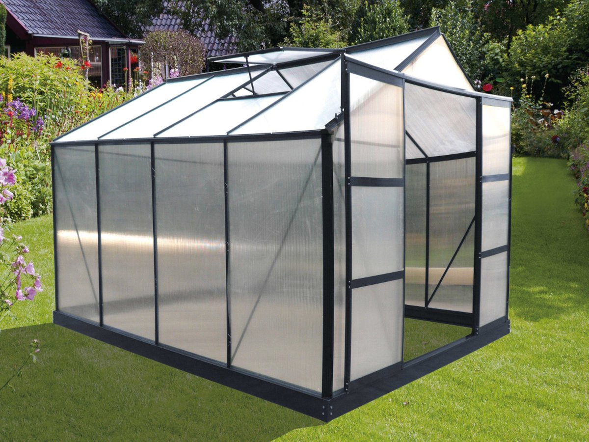 EXPERTLAND Tuinserre van polycarbonaat 7.5 m² GREENEA II - Antraciet L ...