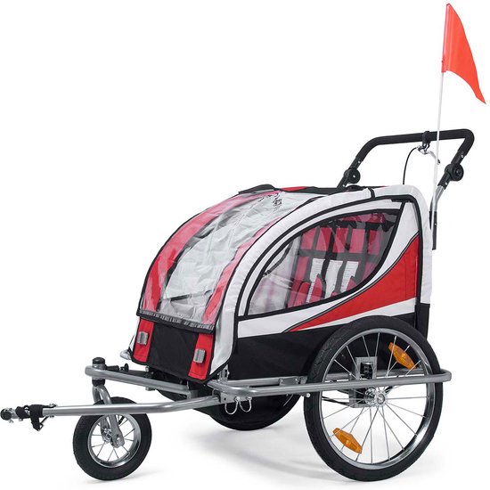 SAMAX 360°- draaibare fietskar 2 in 1 Jogger - rood - zilver frame ...
