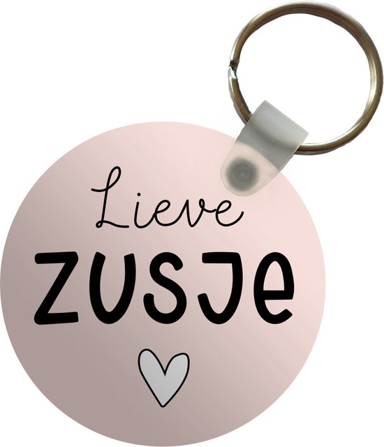 Sleutelhanger - Zus - Tekst - Roze - Pastel - Plastic - Rond ...