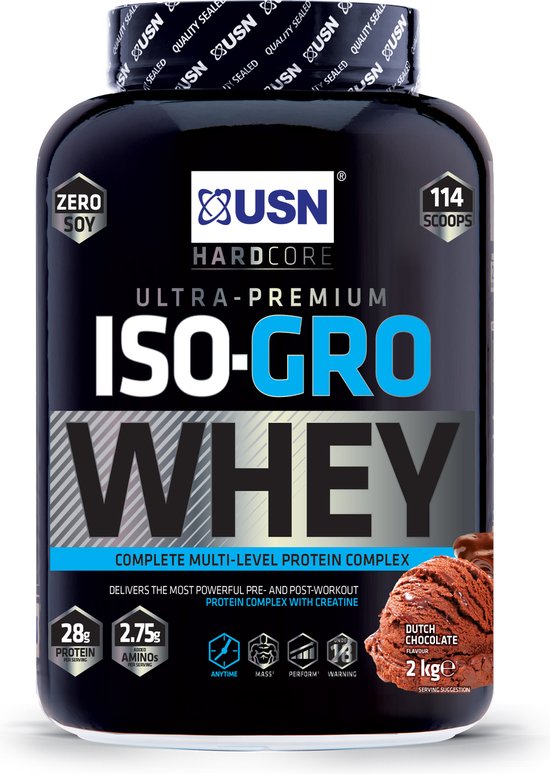 USN ISO-Gro Whey 2 KG - Chocolade - Whey Eiwit Poeder - Spiergroei ...