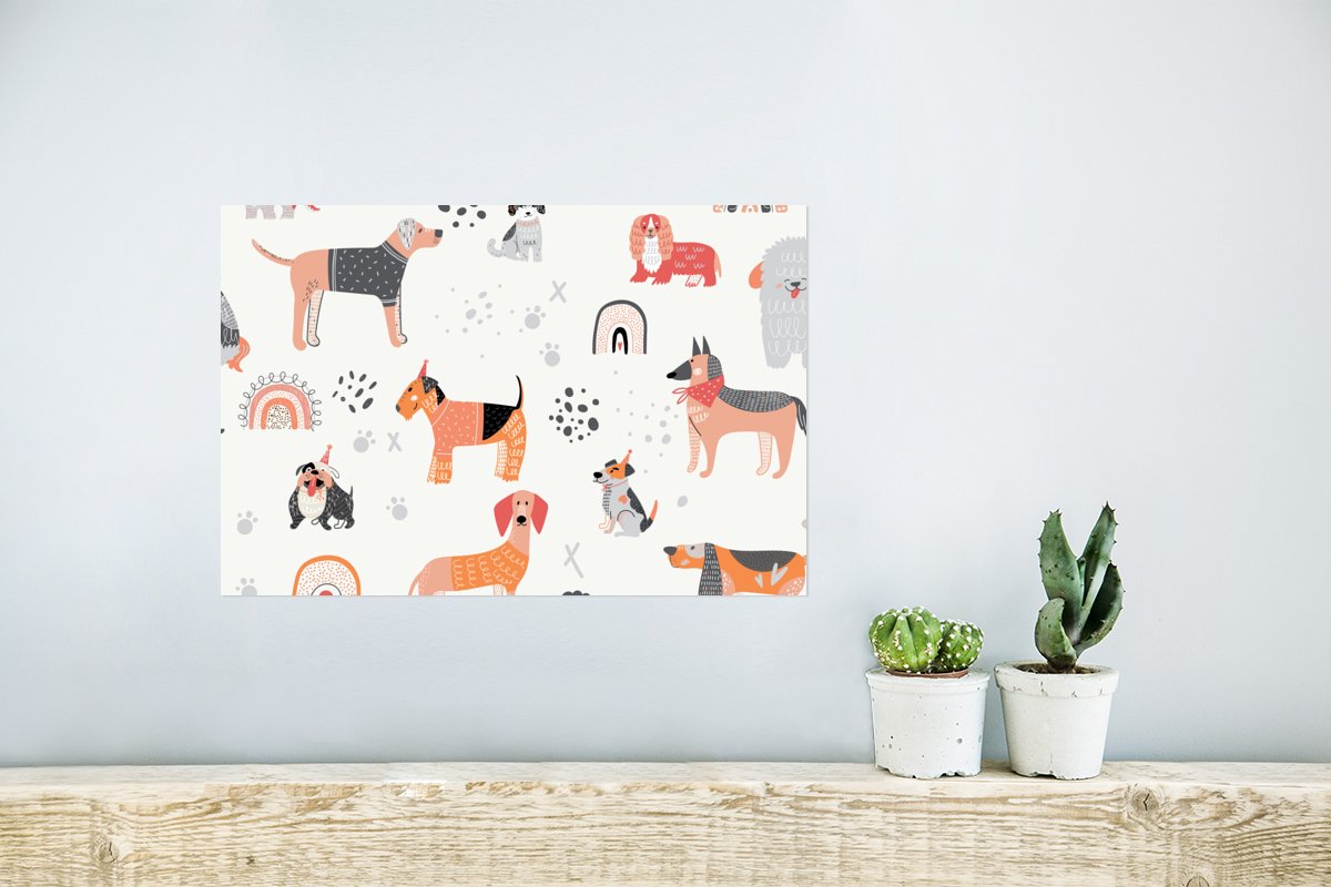 Poster Honden tekening met verschillende soorten honden - 30x20 cm ...