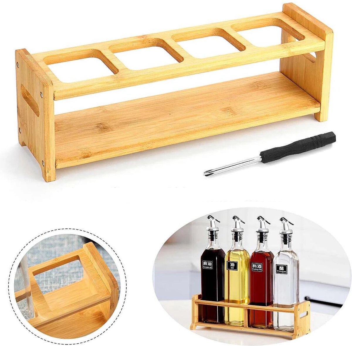 Keuken Opbergrekje Hout - 4 Gaten - Keukenrek - Houten Rekje ...