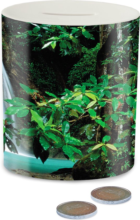 Spaarpot - Spaarblik - watervallen tussen de bomen van nationaal park ...