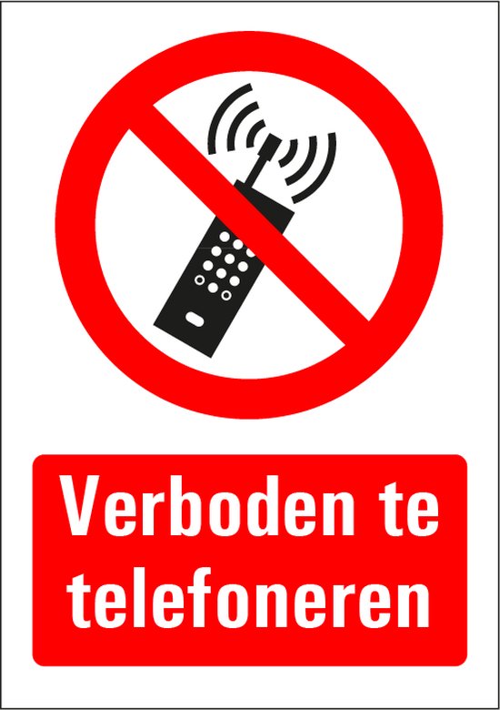 Verboden te telefoneren sticker met tekst 210 x 297 mm | bol
