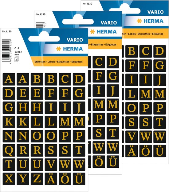Stickervelletjes met 384x stuks alfabet plak letters zwart/goud 13x13 ...