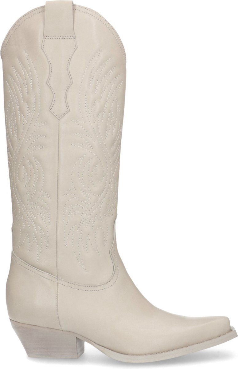Sacha - Dames - Off white leren cowboylaarzen met stiksels - Maat 39 ...