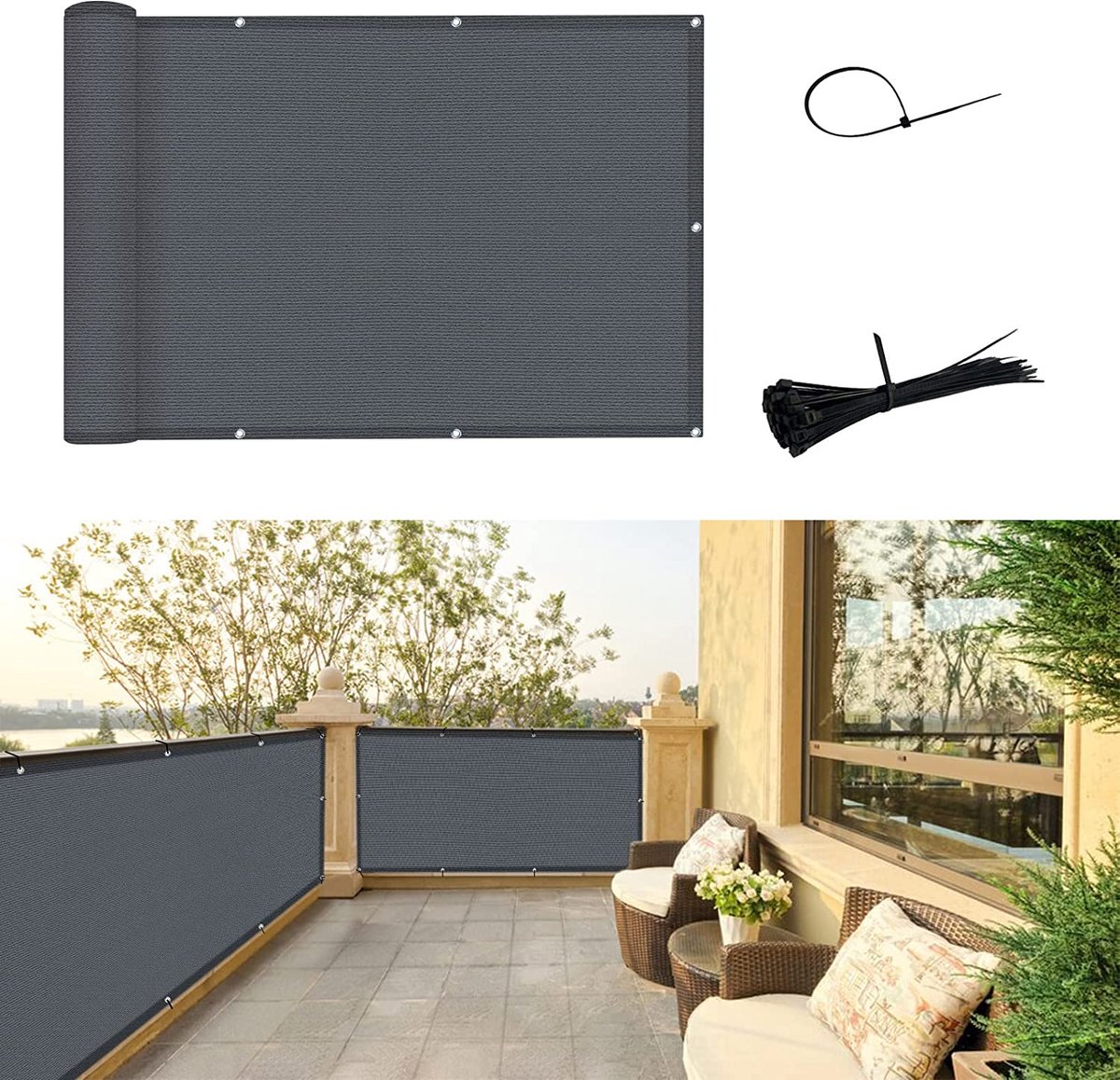 Balkonscherm, inkijkbescherming, 90 x 600 cm, balkonafdekking, HDPE, uv ...