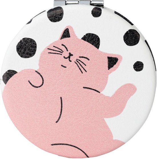 Compact Make Up Spiegeltje Slapende kat Roze - 6cm | bol.com