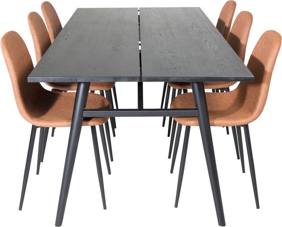 Sleek eethoek eetkamertafel uitschuifbare tafel lengte cm 195 / 280 zwart en 6 Polar... | bol.com