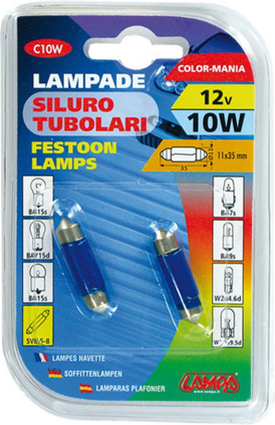 11x35 mm Buislamp C10W blauw 10W | bol