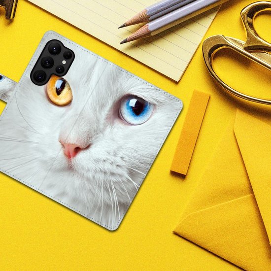GSM Hoesje Samsung Galaxy S23 Ultra Bookcover Case Witte Kat | bol.com