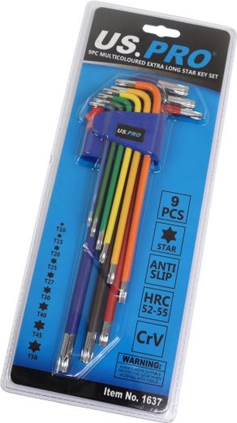 Torx sleutelset met 9 gekleurde Torx sleutels met boring (Torx security ...