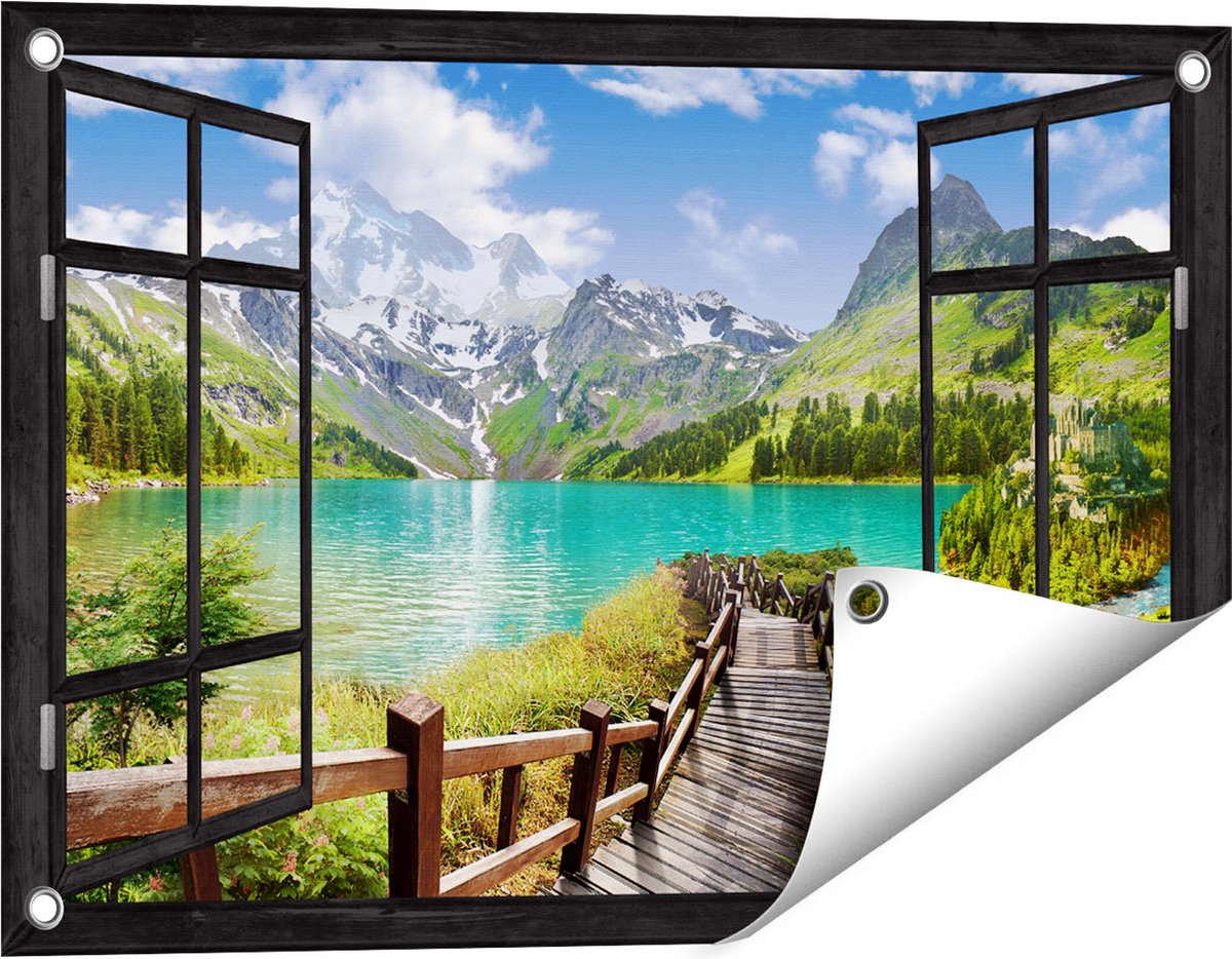 Gards Affiche de jardin Chemin transparent vers un lac Blauw limpide ...