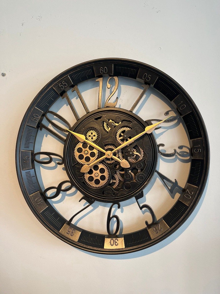 wandklok zwart - wandklok modern Frank - klok met tandwielen 55cm | bol.com