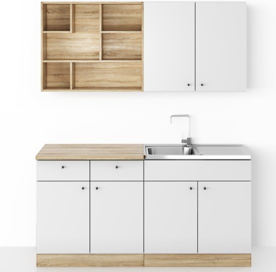 Kleine Keuken 160 cm – Moderne witte keuken – Keukenblok met Spoelbak ...