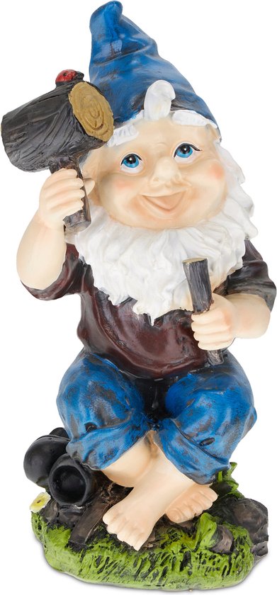 Relaxdays tuinkabouter met hamer - tuinbeeld - kabouter met blauwe ...