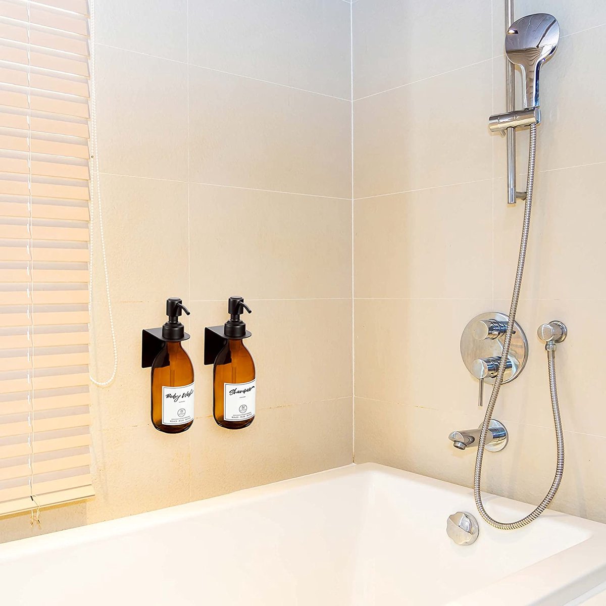 Zeepdispenser dubbelpak met wandhouder in zwart - douche dispenser met ...